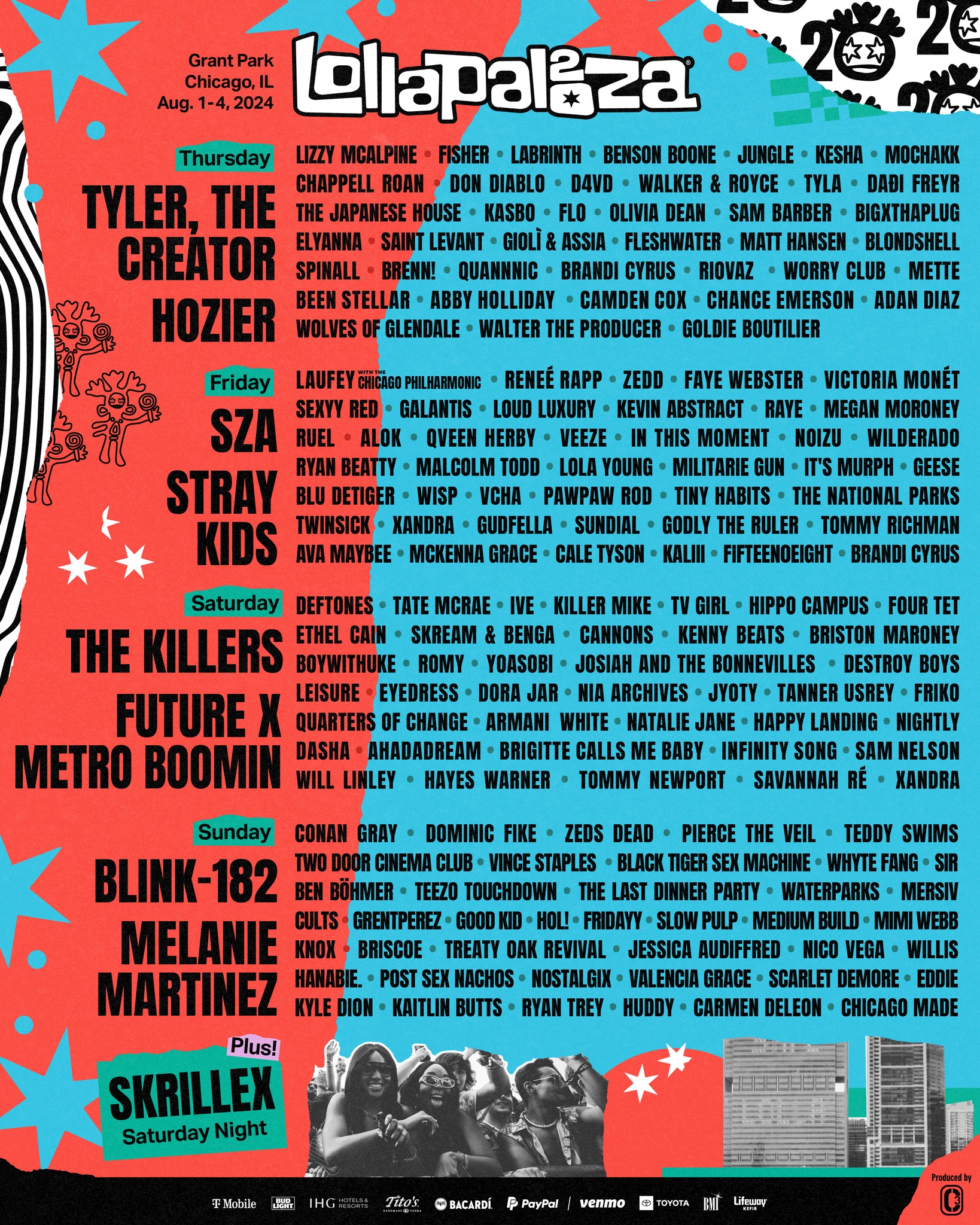 Lollapalooza 2024 is Headlined by Skrillex, Blink-182, and The Killers ...